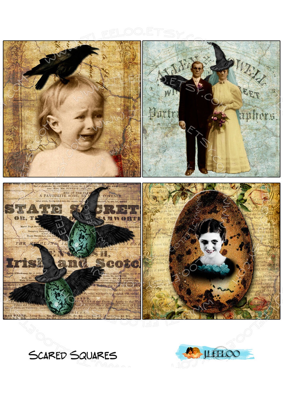 SCARED SQUARES 4x4 Inch Gothic Vampires Halloween Digital | Etsy