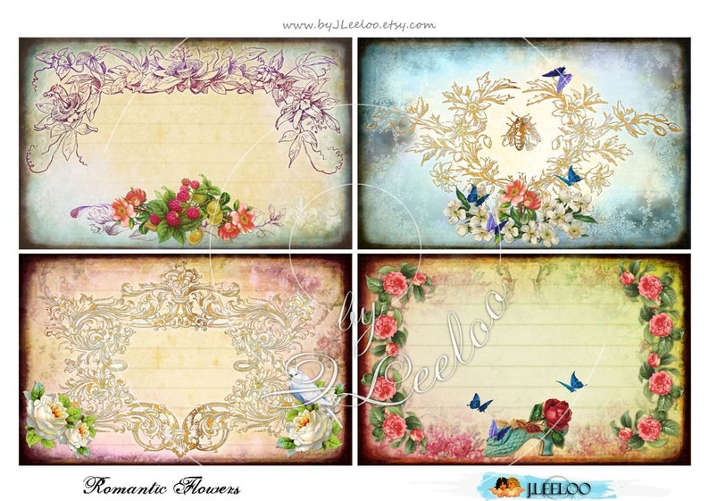 ROMANTIC FLOWER Label Gift Tags French Images Shabby Chic - Etsy