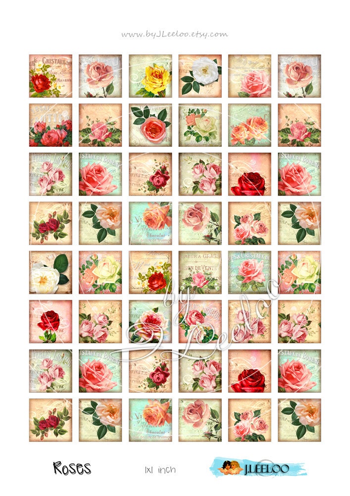 ROSES Digital Images 1x1 Inch Square Paper Printable for - Etsy