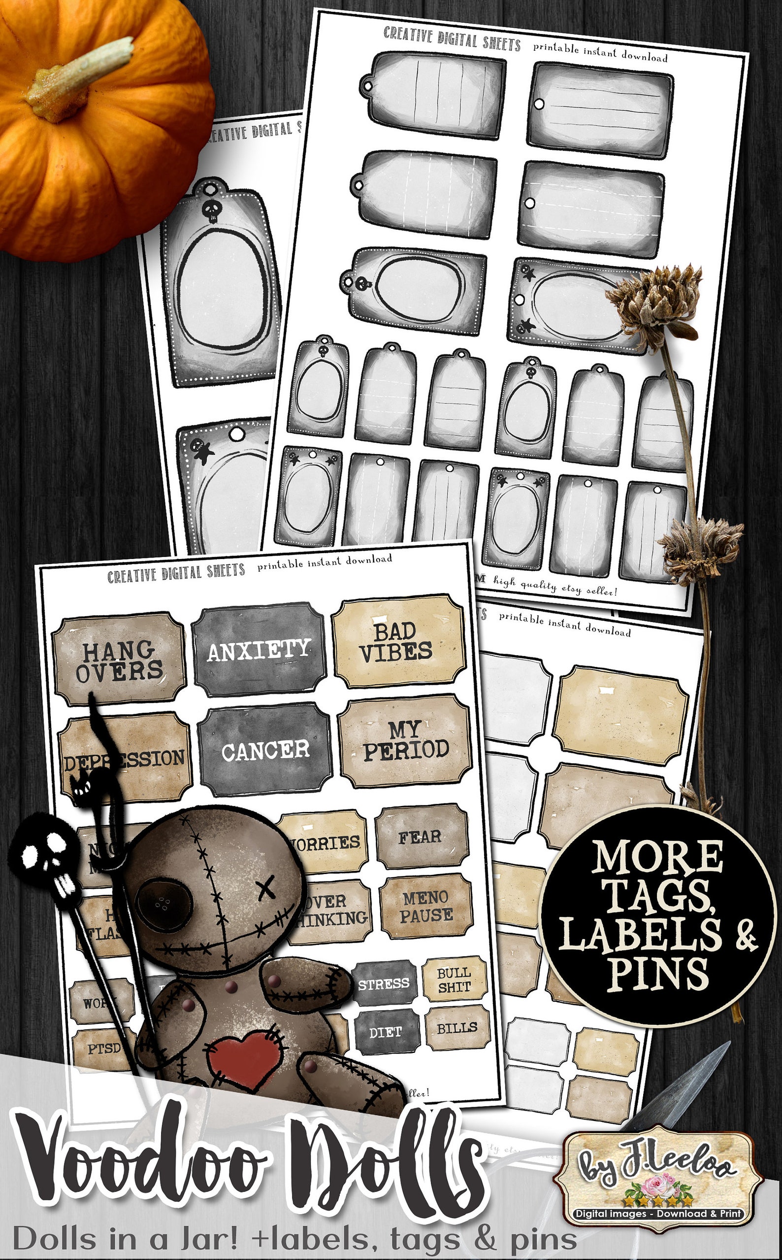 VOODOO PAPER DOLL Halloween Hand Drawn | Scary Digital Altered Art ...