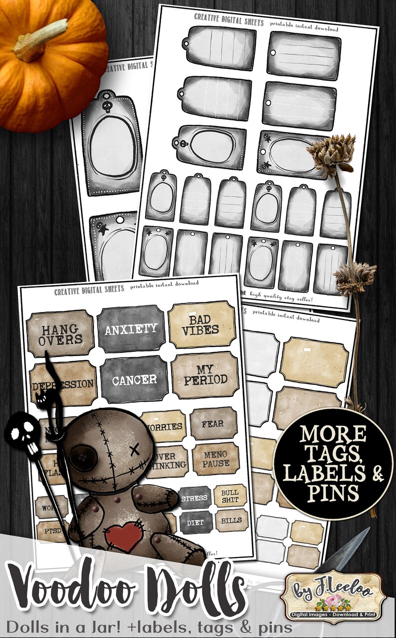 VOODOO PAPER DOLL Halloween Hand Drawn | Scary Digital Altered Art ...