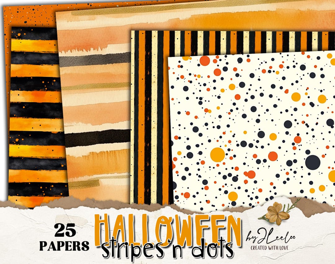 HALLOWEEN STRIPED and DOTS Invitation Decor Party Junk Journal Card ...
