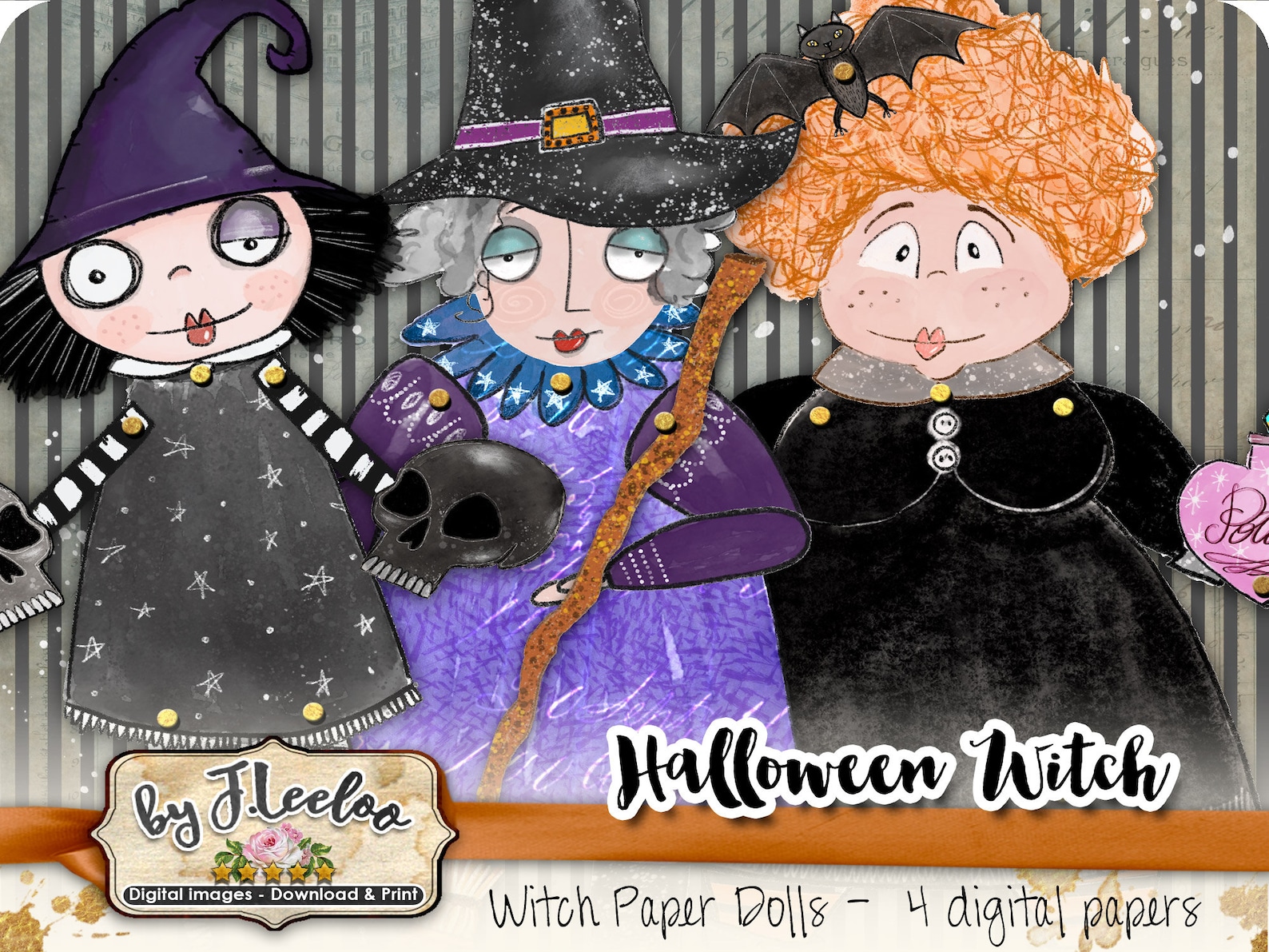 HALLOWEEN WITCH Paper Dolls Hand Drawn Scary Digital Altered Art ...