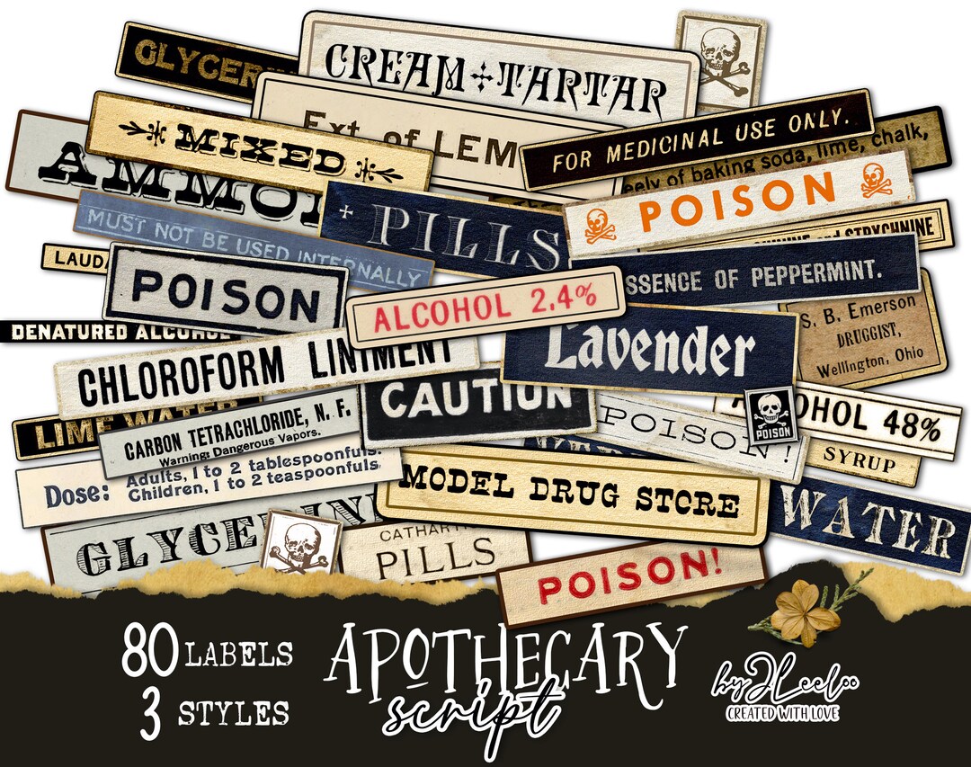 APOTHECARY SCRIPT Labels Printable Pharmacy Vintage | Ephemera Junk ...