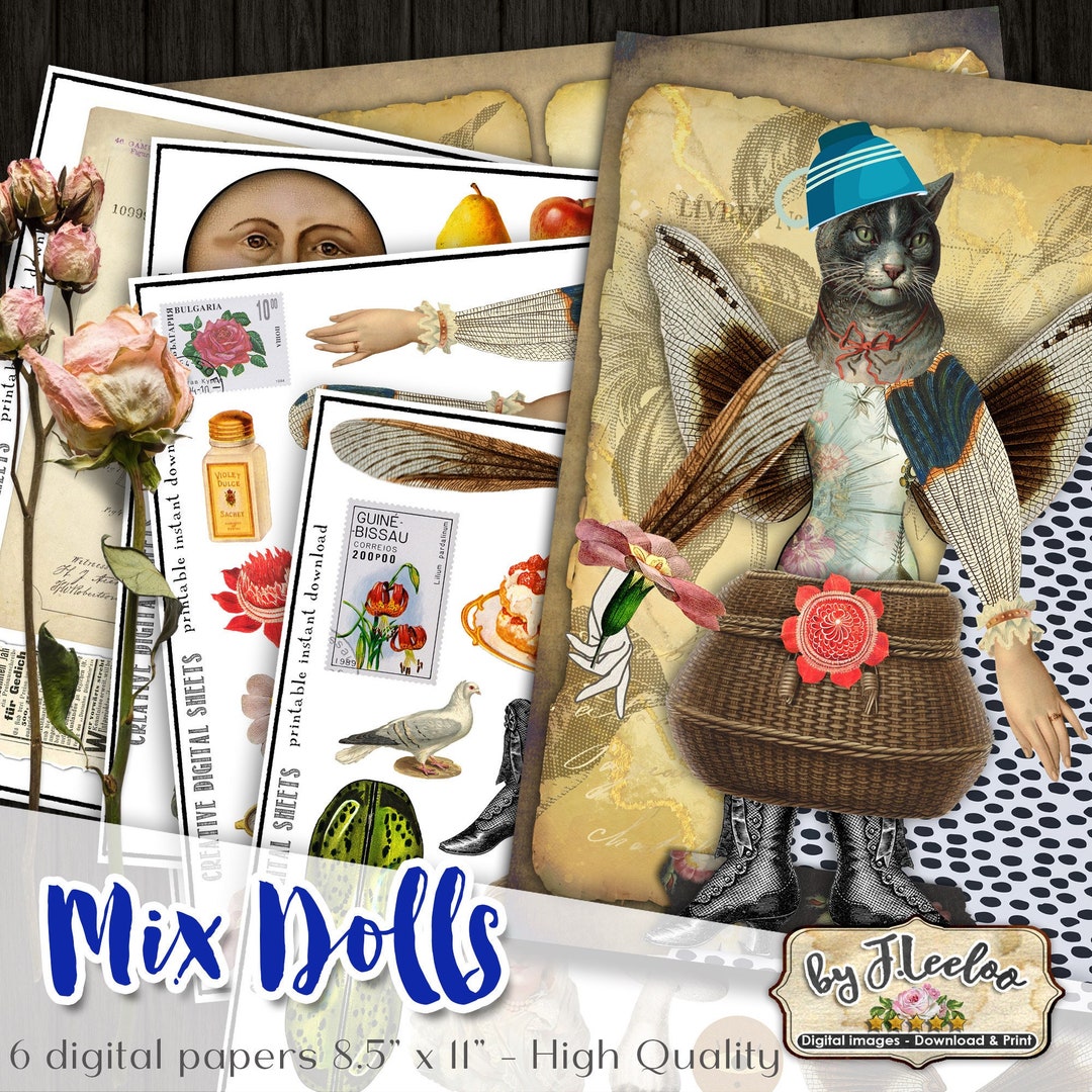 MIX DOLLS Digital Printable Collage Sheets for Junk Journal Scrapbook ...