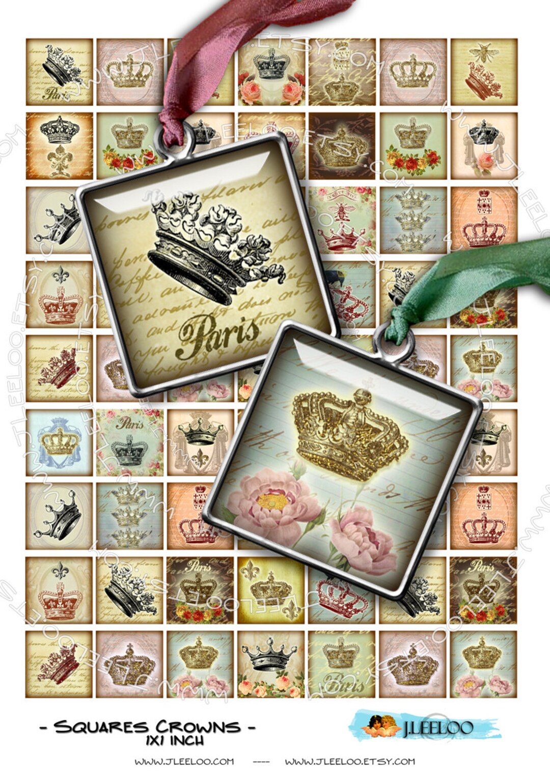 Digital Printable SQUARES CROWNS 1x1 Inch Square Crown France Paris ...