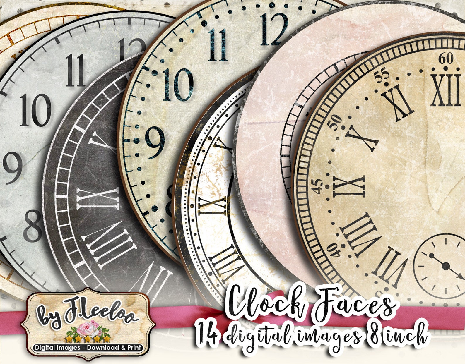 FACE CLOCK 8 Inch Circle Printable Vintage Jpeg Clipart - Etsy