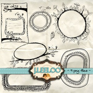 DOODLE FRAMES Digital Clip Art Printable Adorable Whimsical Commercial ...