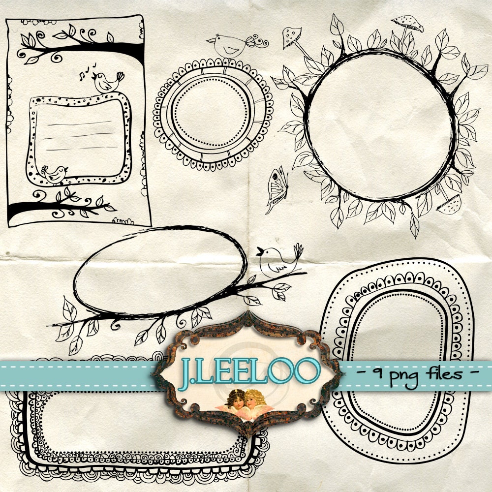 DOODLE FRAMES Digital Clip Art Printable Adorable Whimsical - Etsy