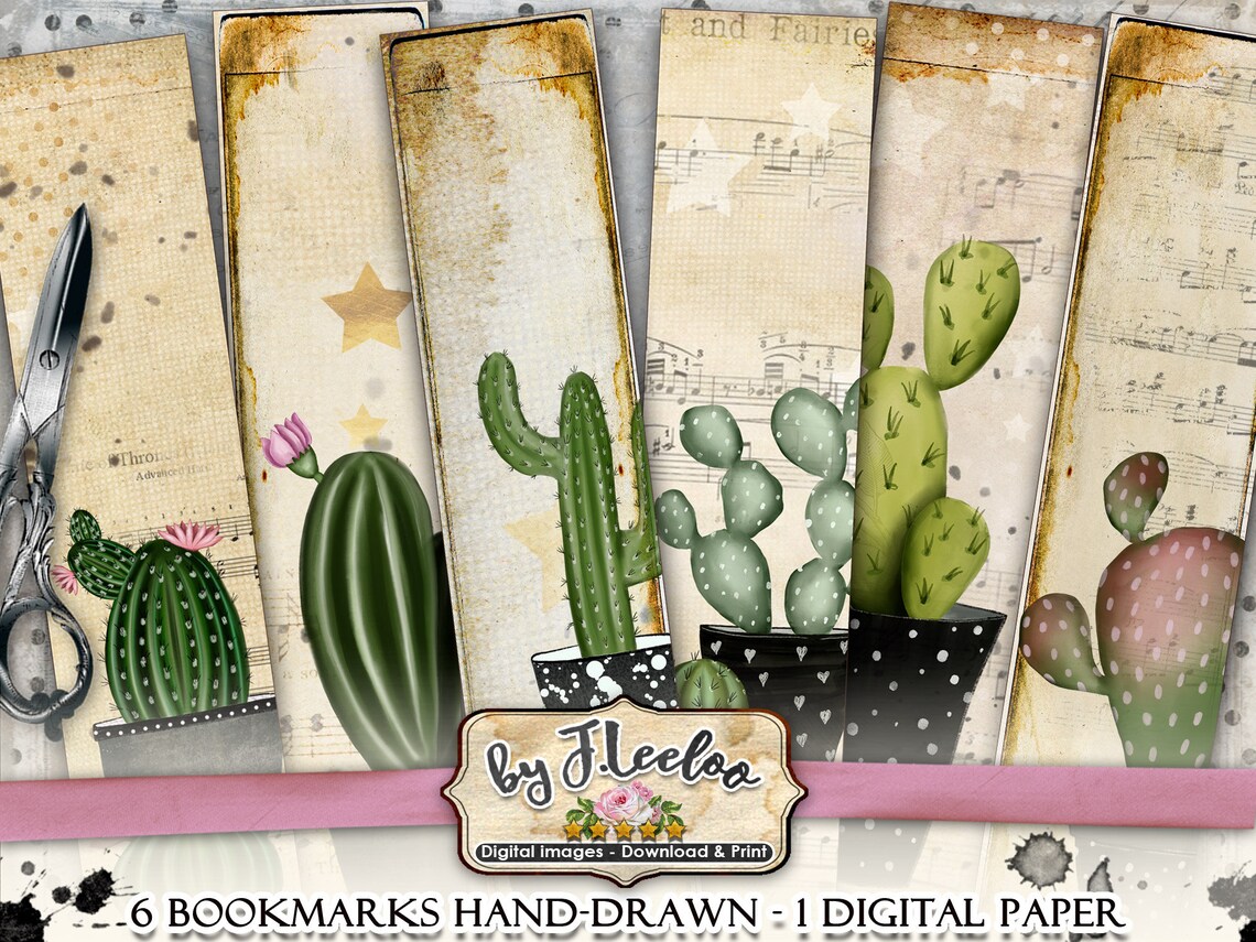 CACTUS Hand Drawn Cacti Illustration Printable Bookmarks - Etsy