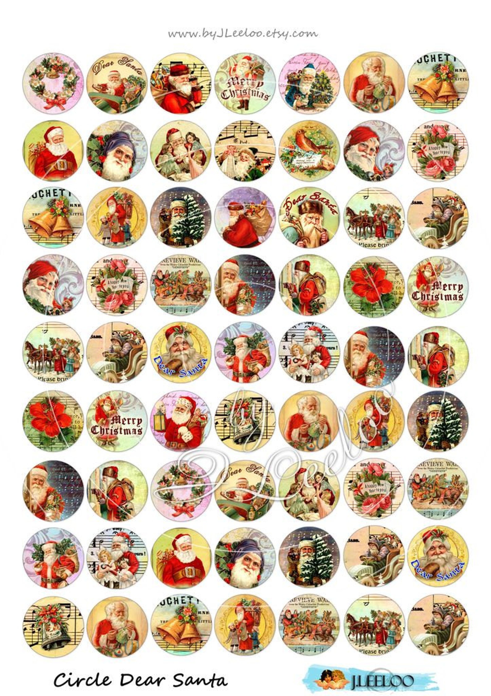 CIRCLE DEAR SANTA 1 Inch Printable Christmas Holidays for Round ...