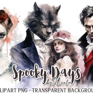 SPOOKY DAYS 39 Png Watercolor Clipart | Horror Scrapbook Junk Journal ...
