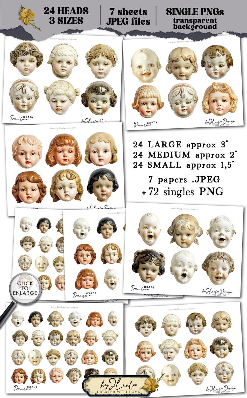 PORCELAIN HEADS Fussy-cut Ephemera Printable | Paper Doll Whimsical ...
