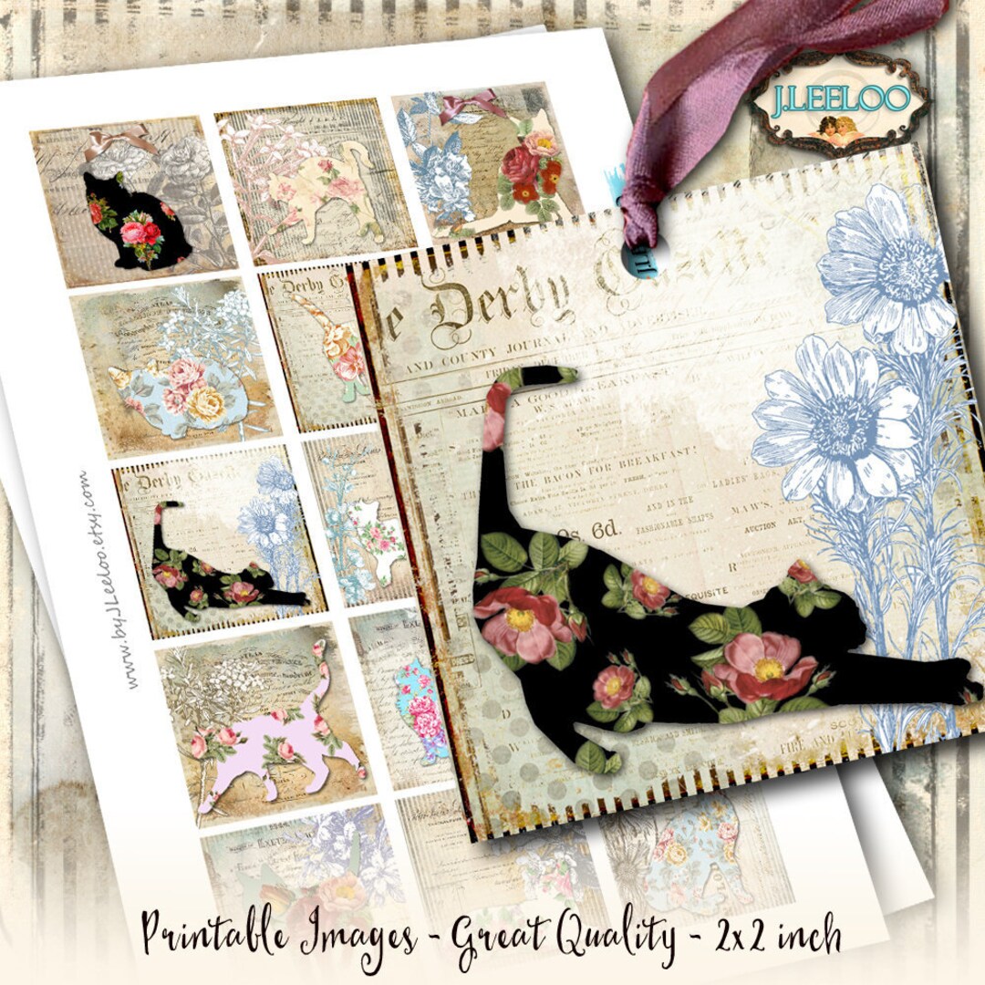 CATS 2x2 Inch Ephemera Printable Backgrounds Squares Silhouette ...
