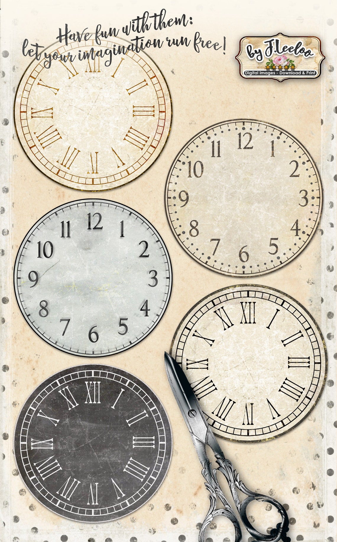 FACE CLOCK 8 Inch Circle Printable Vintage Jpeg Clipart Vintage Home ...