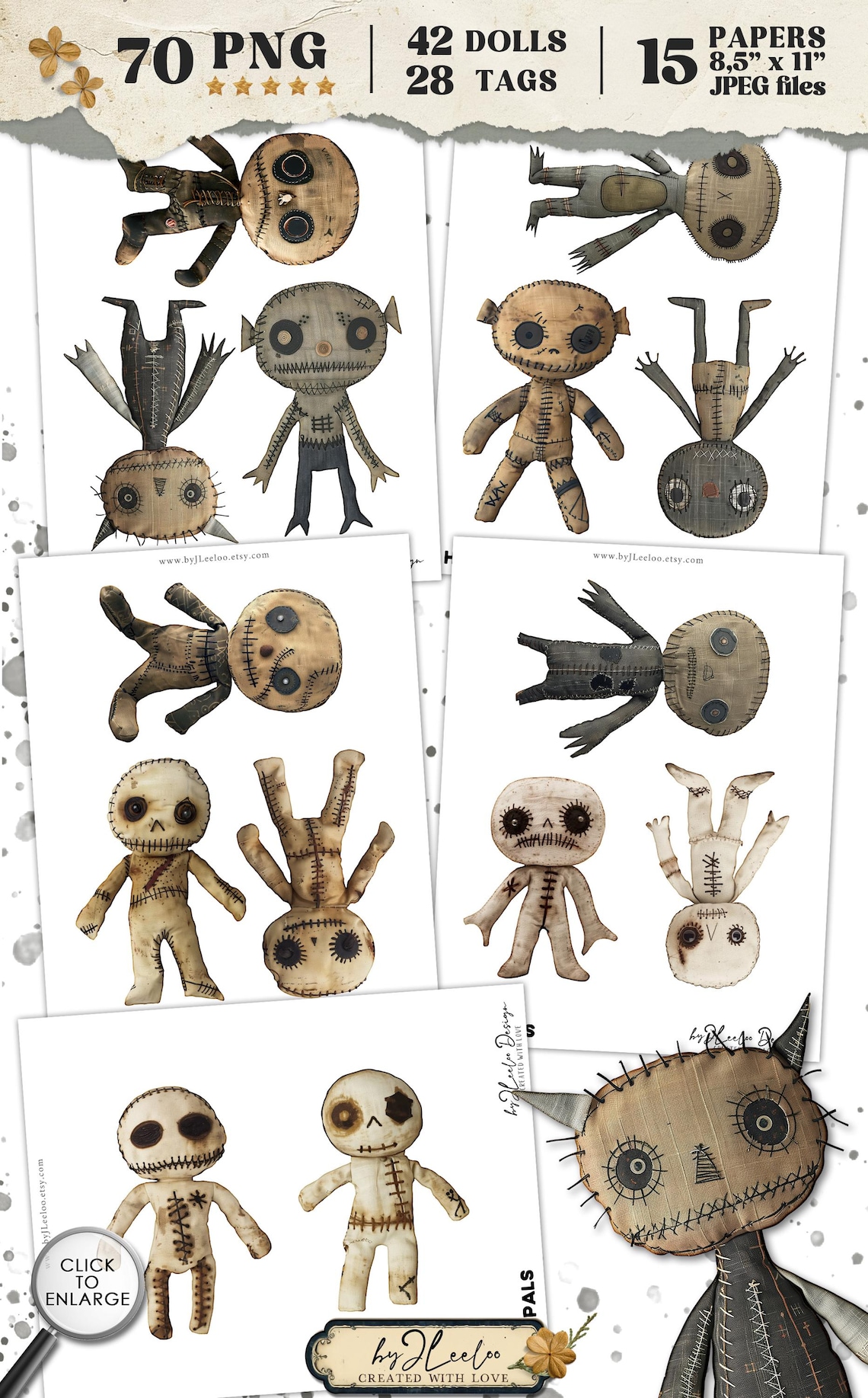 HEX PALS 14 Halloween Voodoo Dolls 3 Sizes | Halloween Monster Paper ...