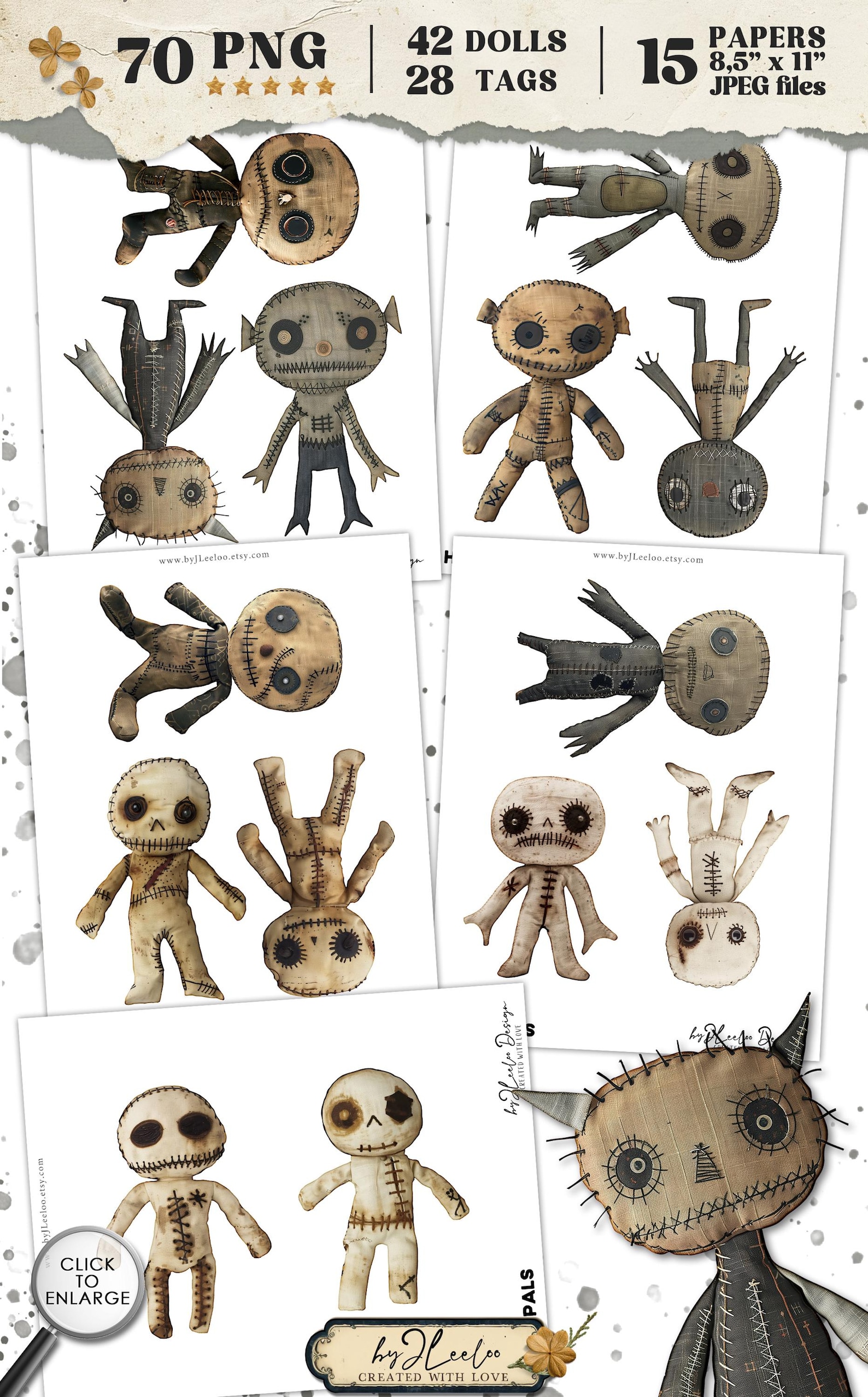 HEX PALS 14 Halloween Voodoo Dolls 3 Sizes | Halloween Monster Paper ...