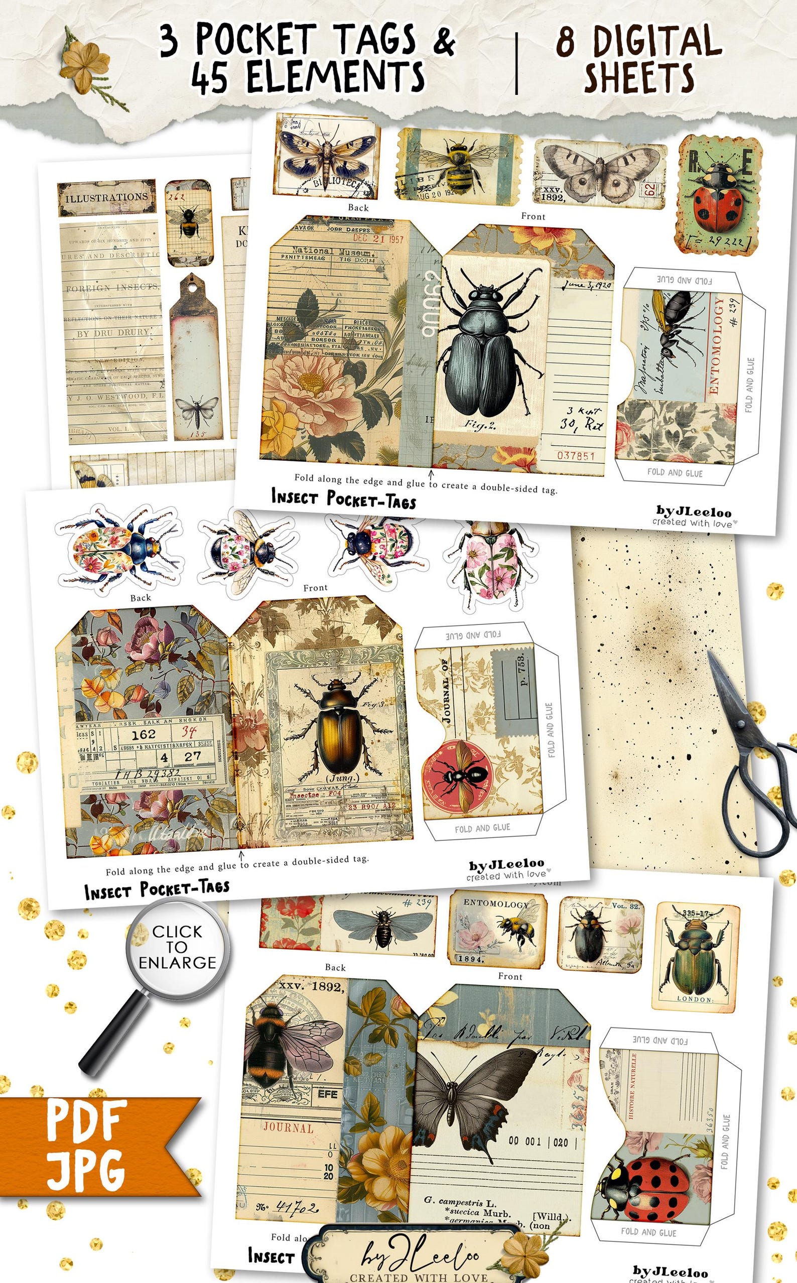 INSECT POCKET TAGS Kit With Backgrounds – Vintage Entomology Ephemera ...
