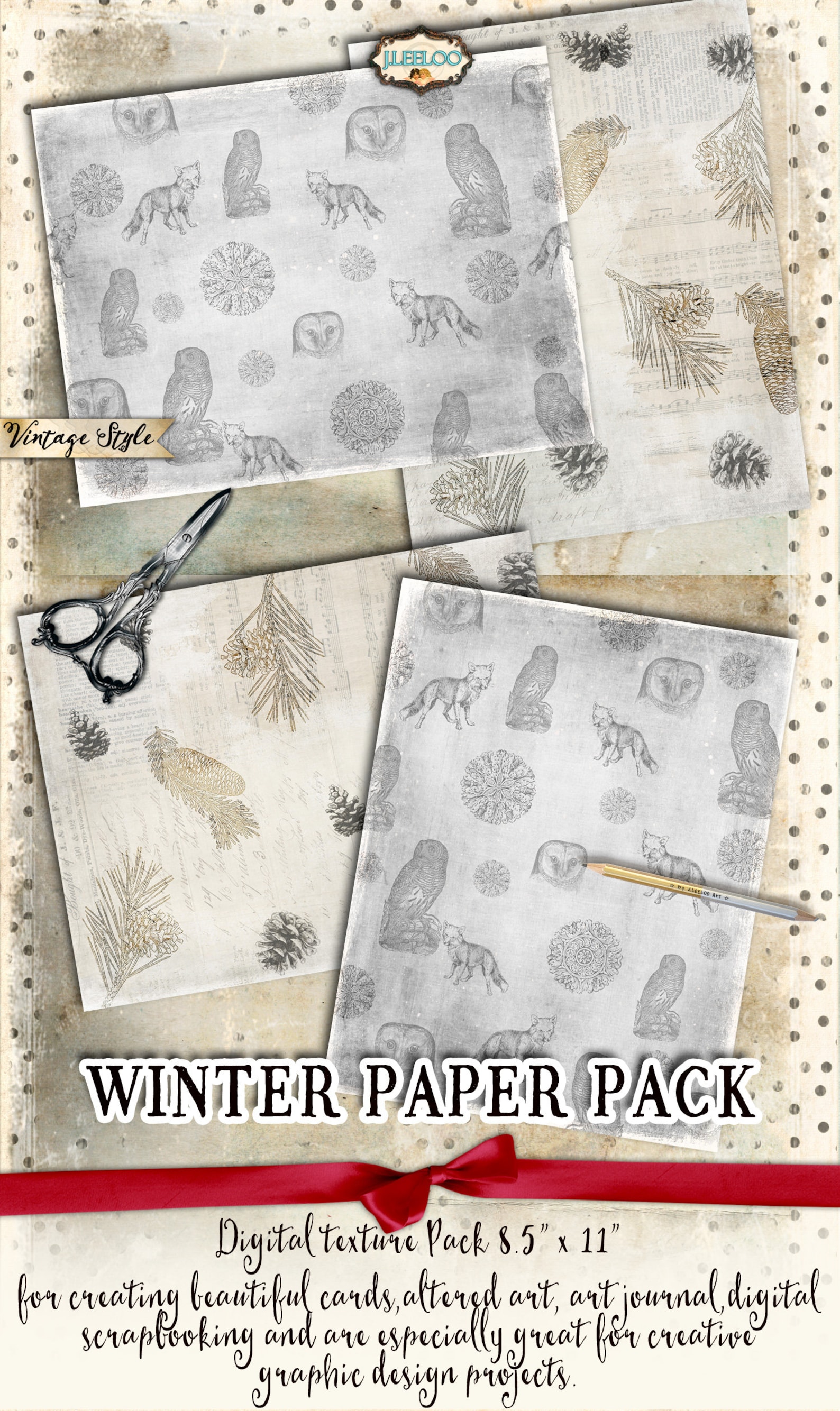 WINTER PAPER PACK Vintage Holidays Digital Collage Sheet Black - Etsy