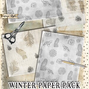 WINTER PAPER PACK Vintage Holidays Digital Collage Sheet Black White ...