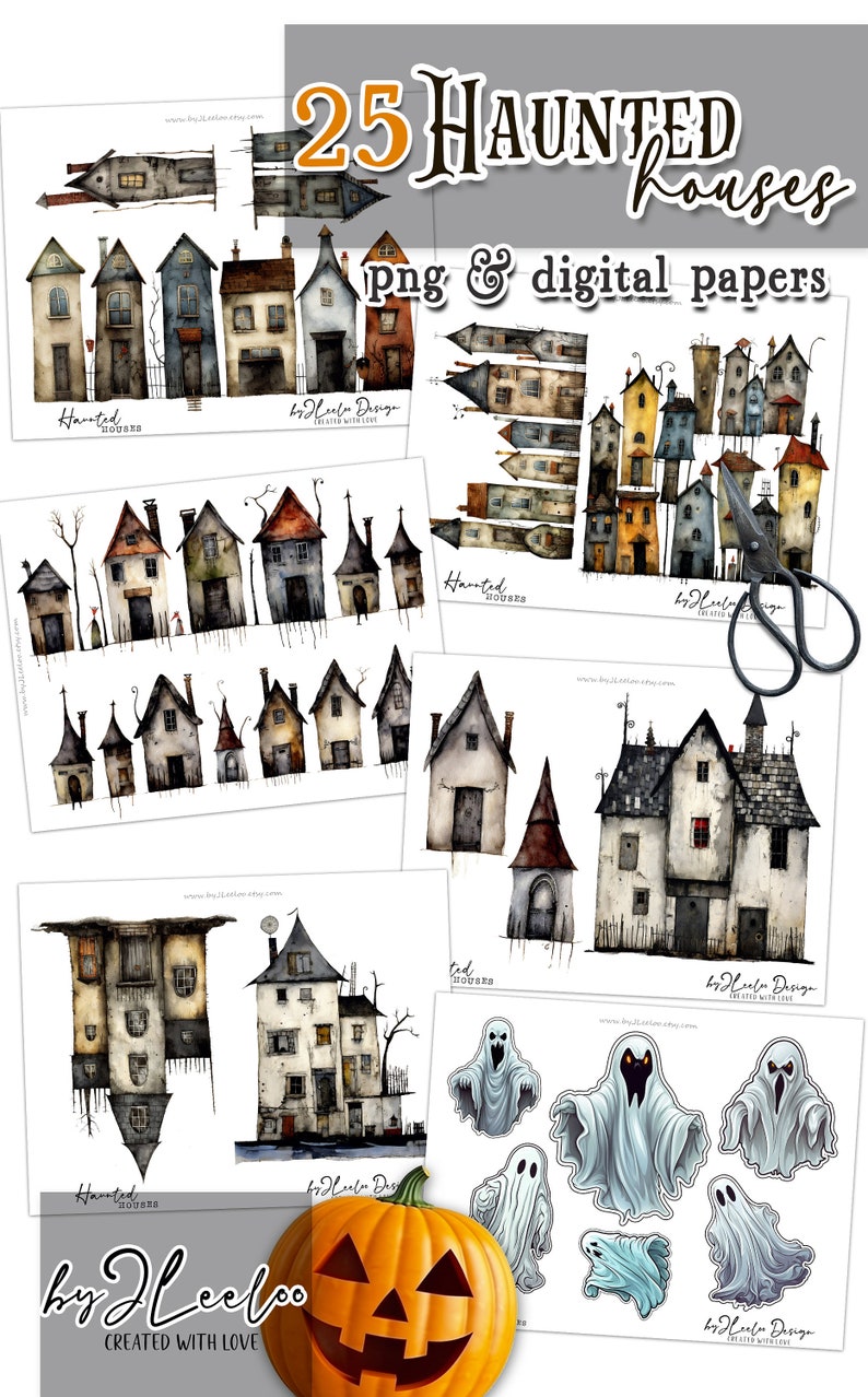 HAUNTED HOUSES PNG Clipart Paper Craft Supplies | Junk Journal Elements ...