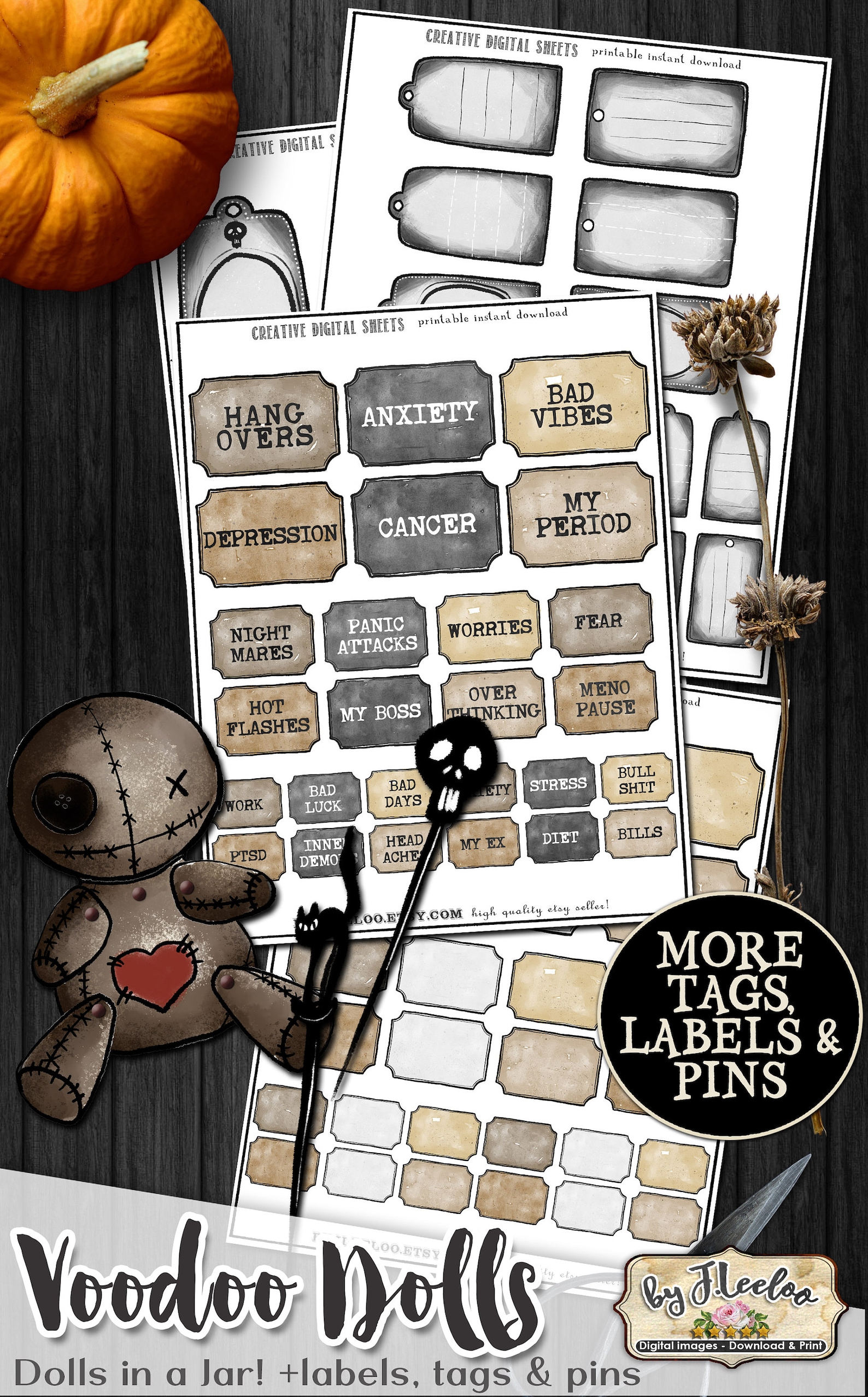 VOODOO PAPER DOLL Halloween Hand Drawn | Scary Digital Altered Art ...