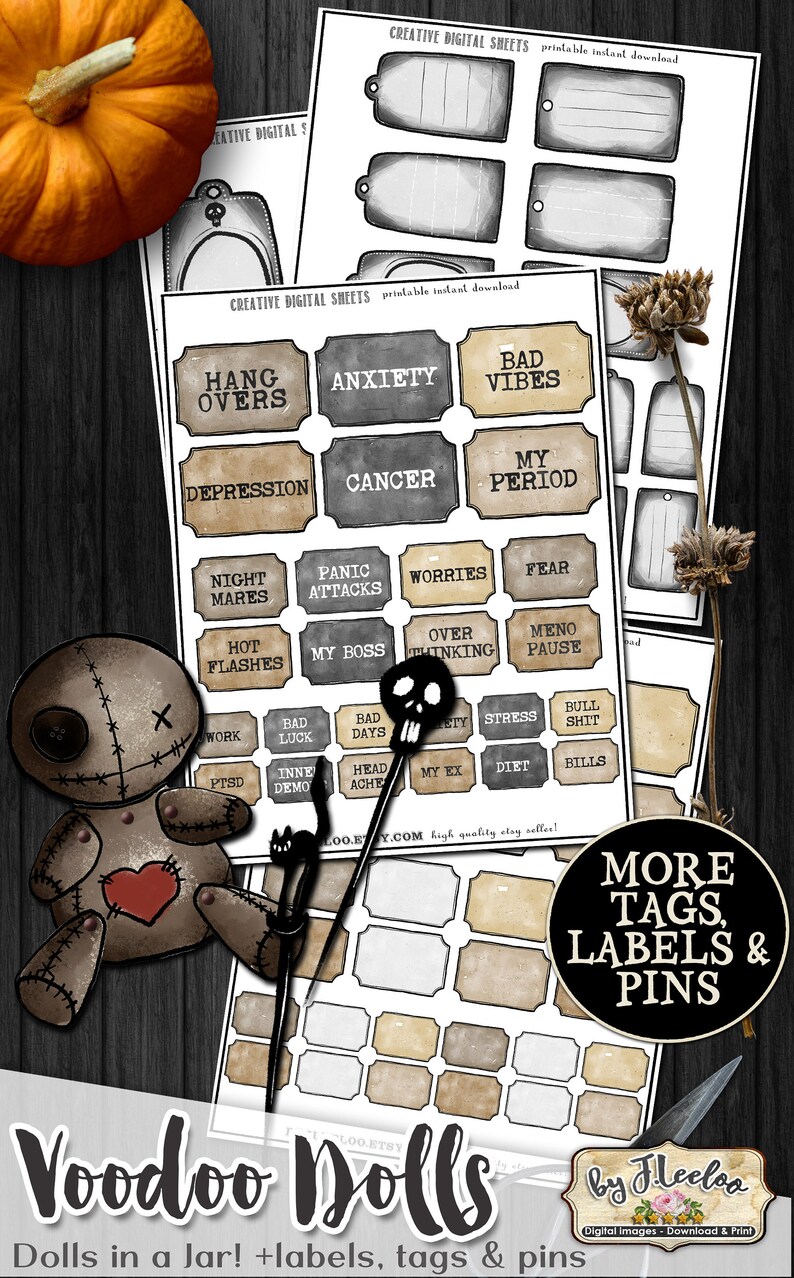 VOODOO PAPER DOLL Halloween Hand Drawn | Scary Digital Altered Art ...