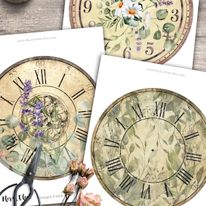 FLORAL CLOCK 8 Inch Circle Printable Clock Face Jpeg Clipart Vintage ...
