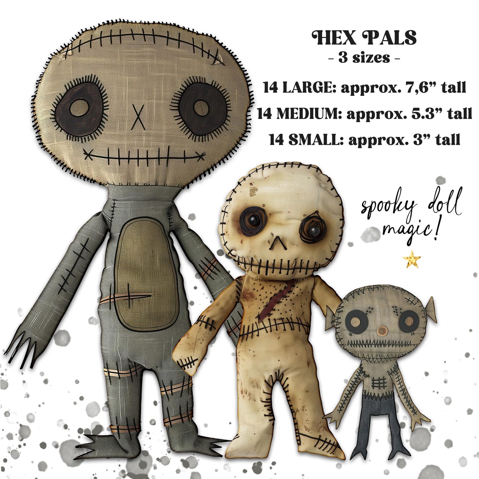 HEX PALS 14 Halloween Voodoo Dolls 3 Sizes | Halloween Monster Paper ...