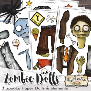 ZOMBIE DOLLS Halloween Hand Drawn Paper Doll Scary Digital Altered Art ...
