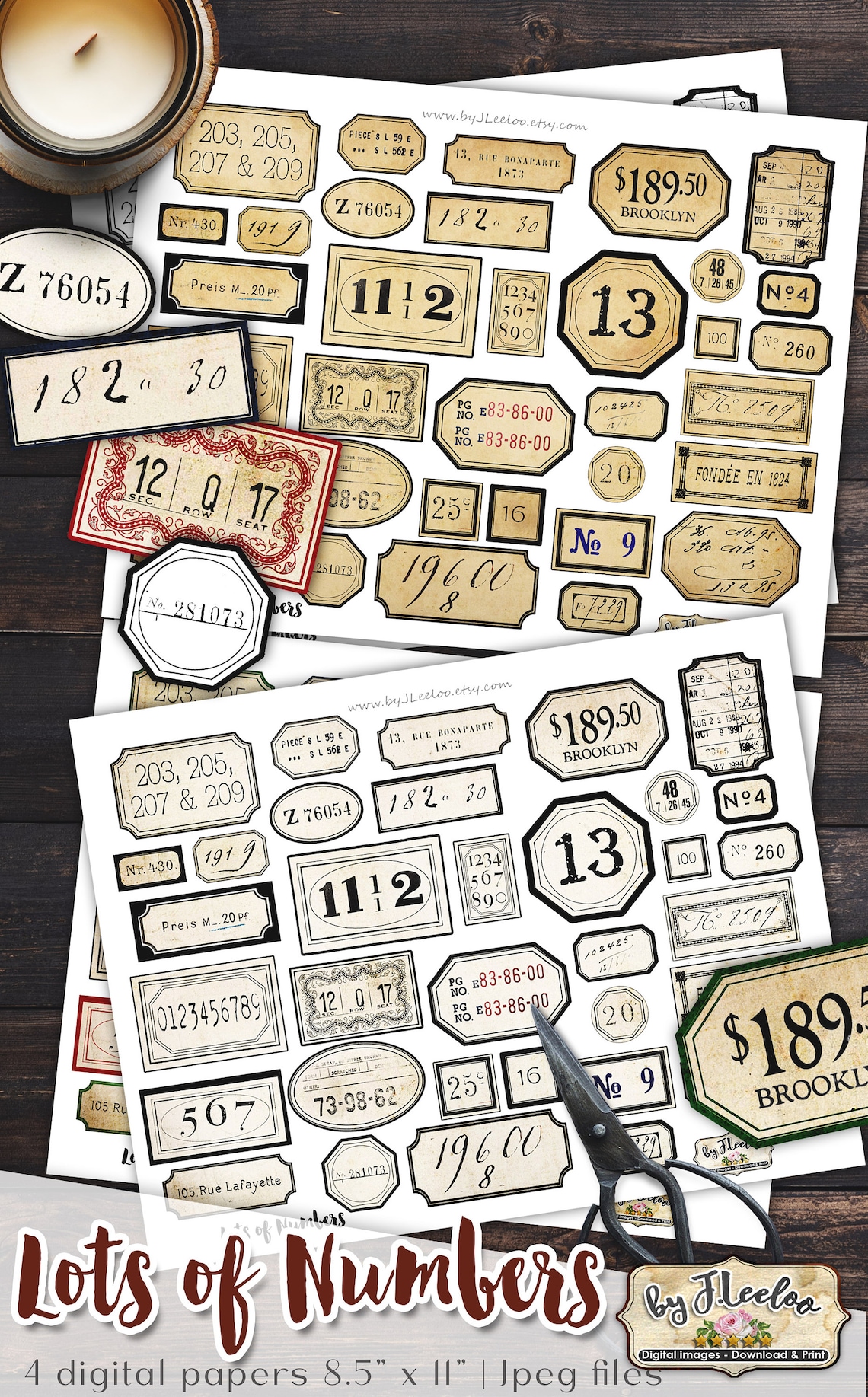 LOTS OF NUMBERS Labels Kit Printable Vintage Ephemera Junk - Etsy