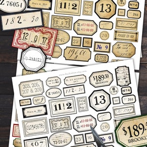 LOTS OF NUMBERS Labels Kit Printable Vintage Ephemera Junk Journal ...