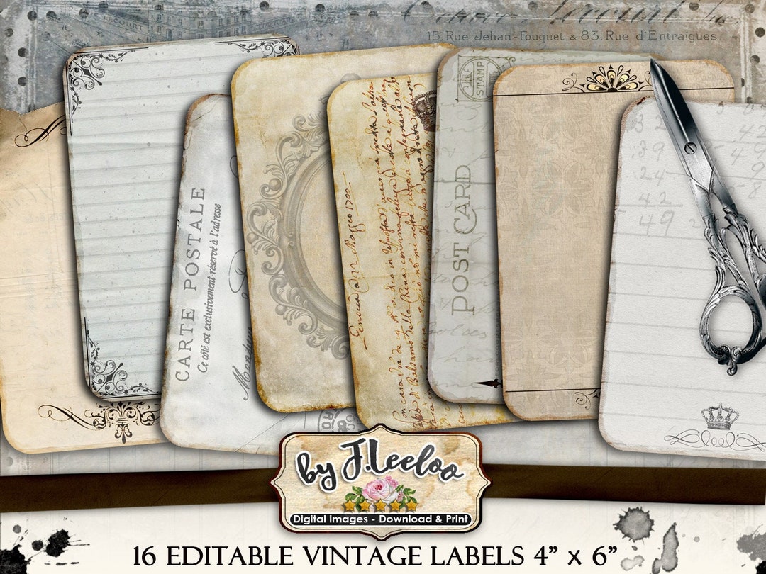 EDITABLE LABELS Vintage Writable Cards for Scrapbook Journal Diary Art ...