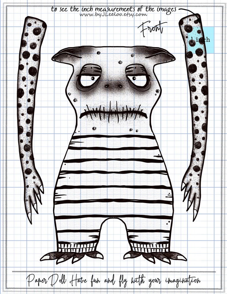 MONSTER PAPER DOLL Hand Drawn Scary to Color Digital Collage Sheet ...