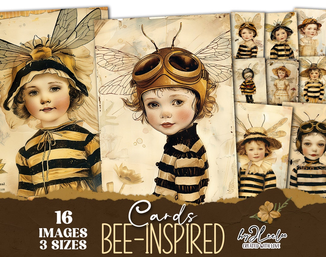 BEE-INSPIRED CARDS 3 Sizes | Printable Vintage Bee Card Junk Journal ...