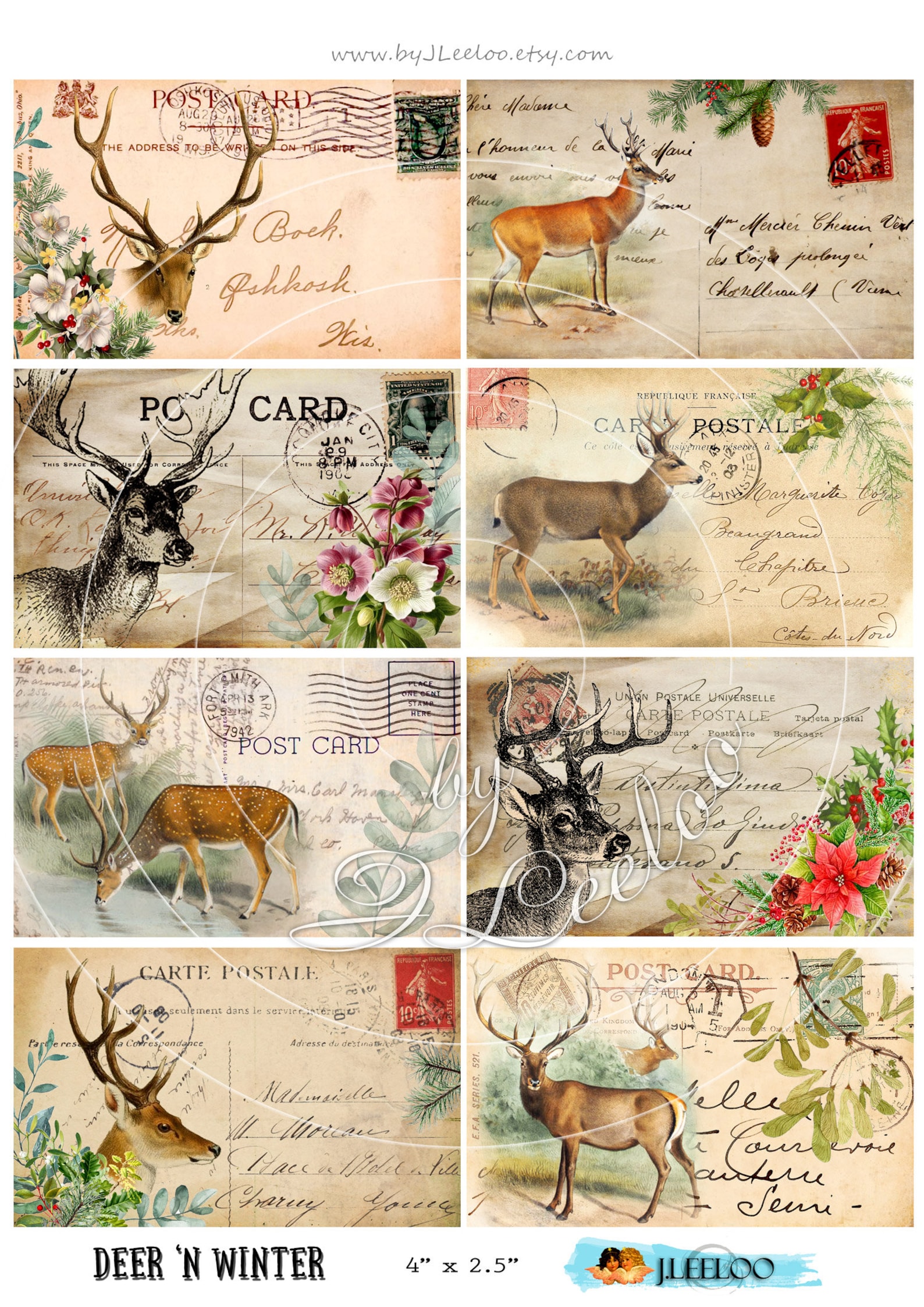 DEER N WINTER Printables Paper Craft Ephemera Scrapbook - Etsy