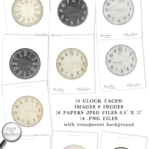 FACE CLOCK 6 Inch Circle Printable | Vintage Jpeg Clock Clipart Vintage ...