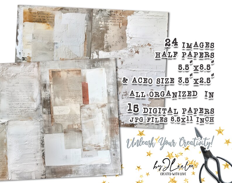 COLLAGE IN WHITE Half Pages Printable | Distressed Collage Junk Journal ...