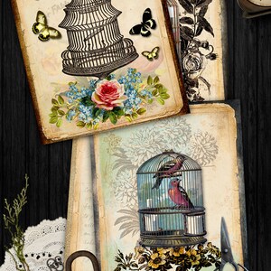 BIRD CAGE Digital Papers 8x10 Inch Large Victorian Vintage Journal Art ...