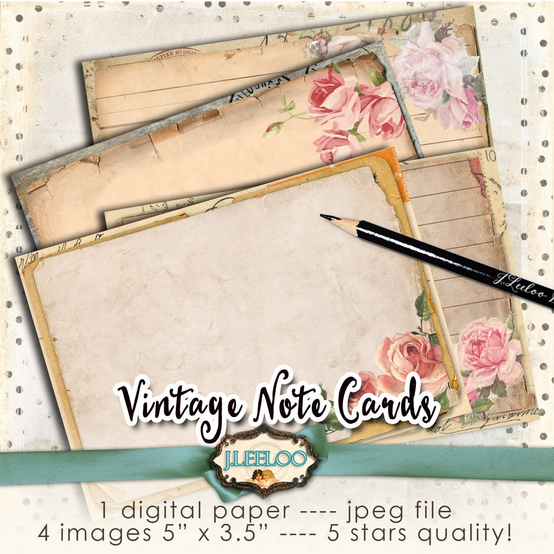 VINTAGE NOTE CARDS Shabby Chic Editable Postcards Digital Note Pad ...
