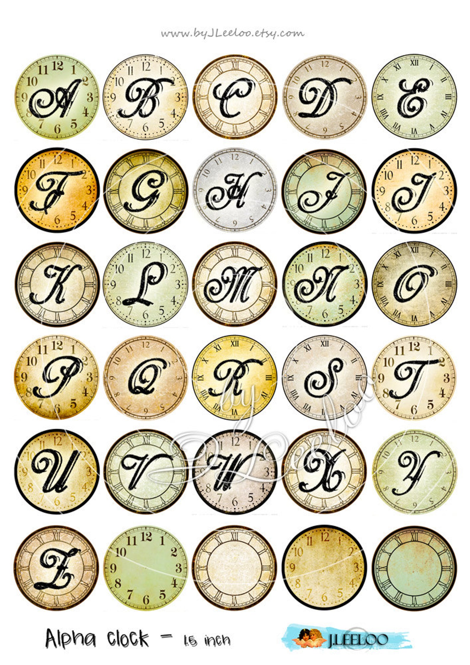ALPHA CLOCK 1.5 Inch Circle Digital Collage Sheet Clock Face - Etsy