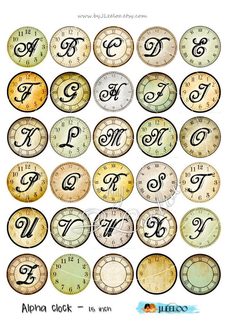 ALPHA CLOCK 1.5 Inch Circle Digital Collage Sheet Clock Face - Etsy