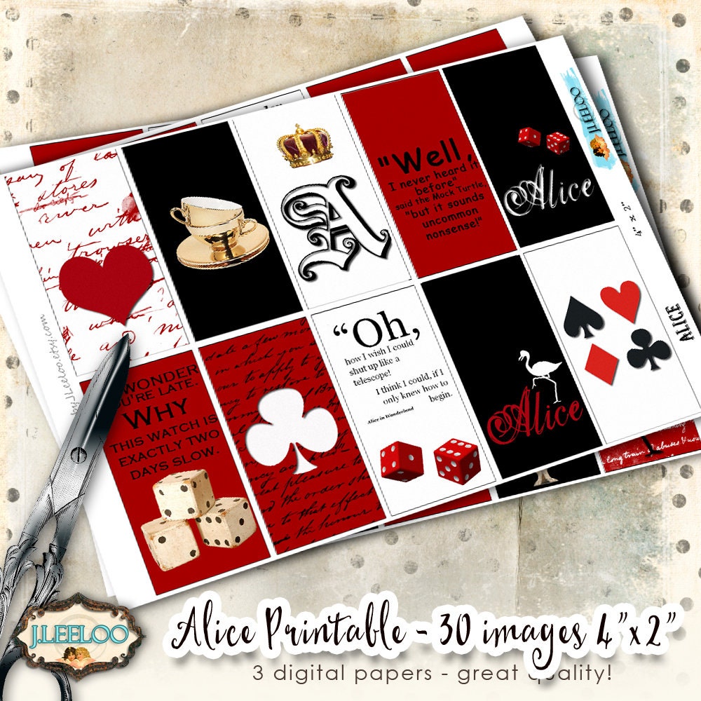 Digital Sheet ALICE Label Tags 30 Jewelry Holder Alice | Etsy
