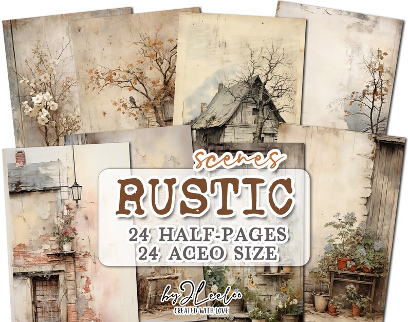 RUSTIC SCENES Half Pages | Soft Cottagecore Junk Journal Mixed Media ...