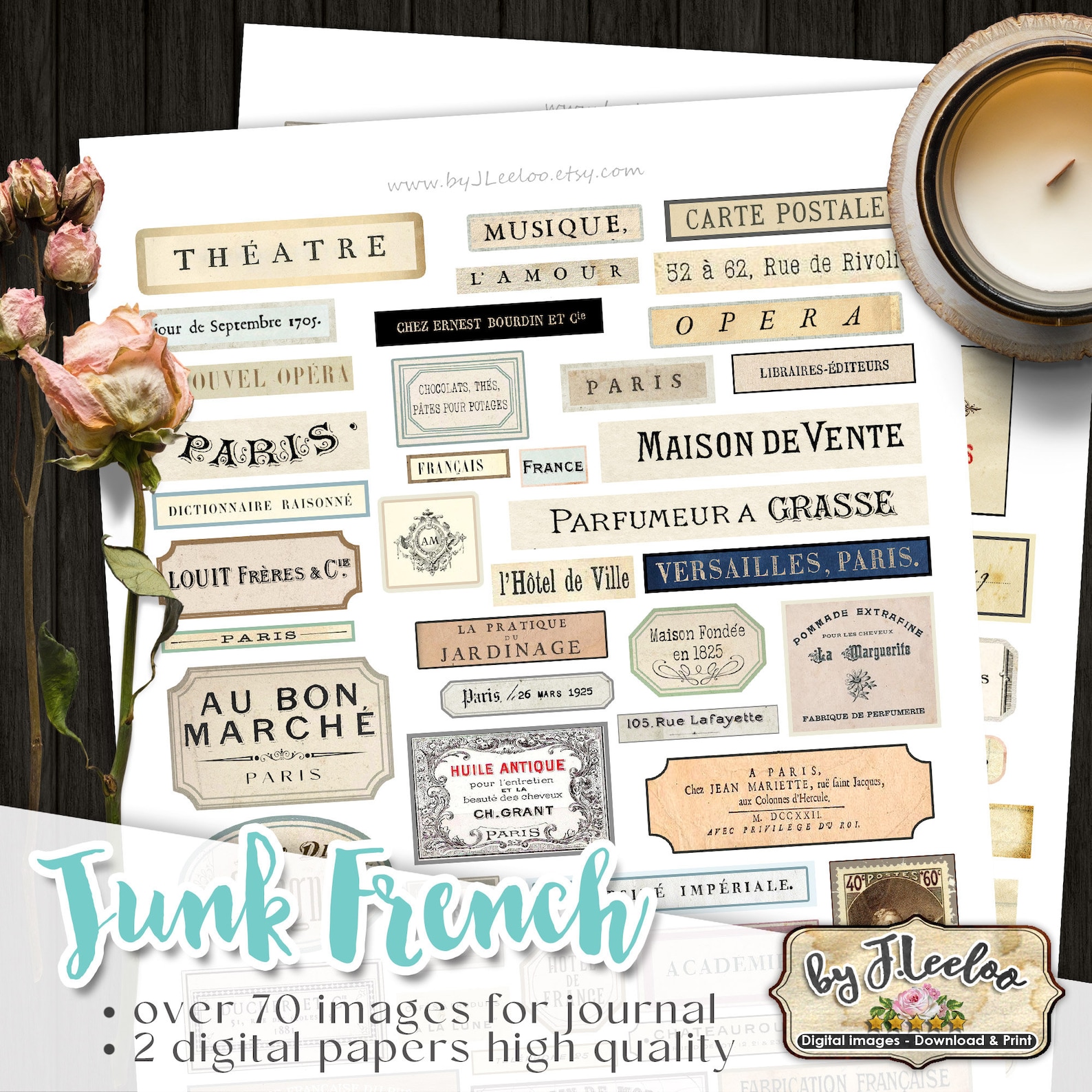 JUNK FRENCH Journal Labels Kit Printable Vintage Ephemera Journal ...