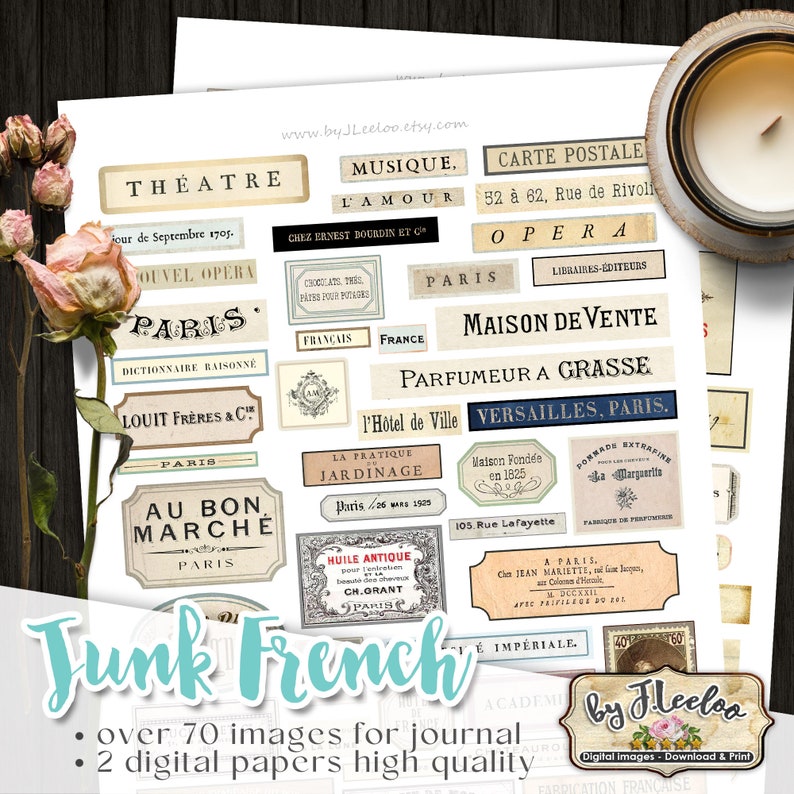 JUNK FRENCH Journal Labels Kit Printable Vintage Ephemera Journal ...