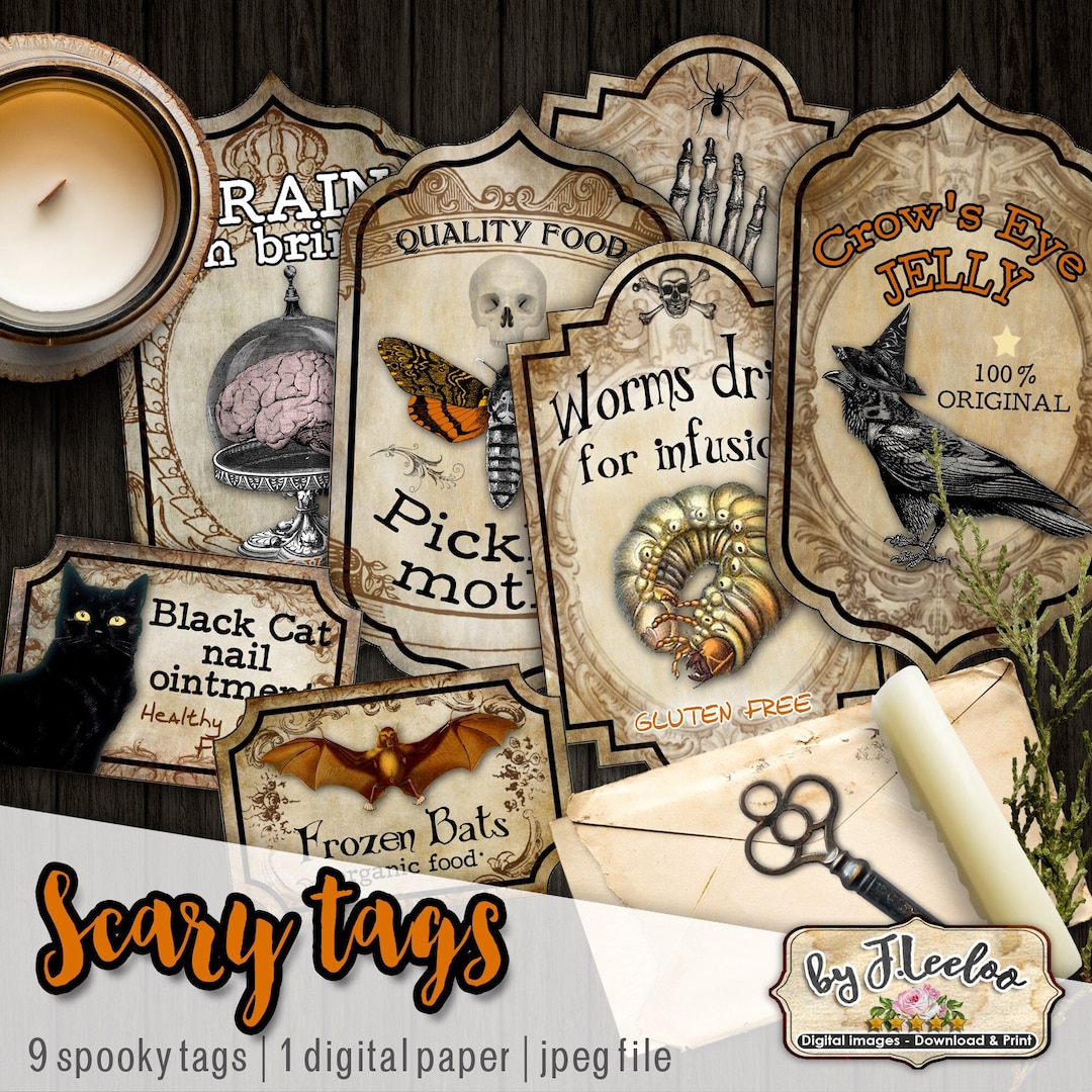 SCARY TAGS Halloween Labels Potion Apothecary Printable Bottle Jar Junk ...