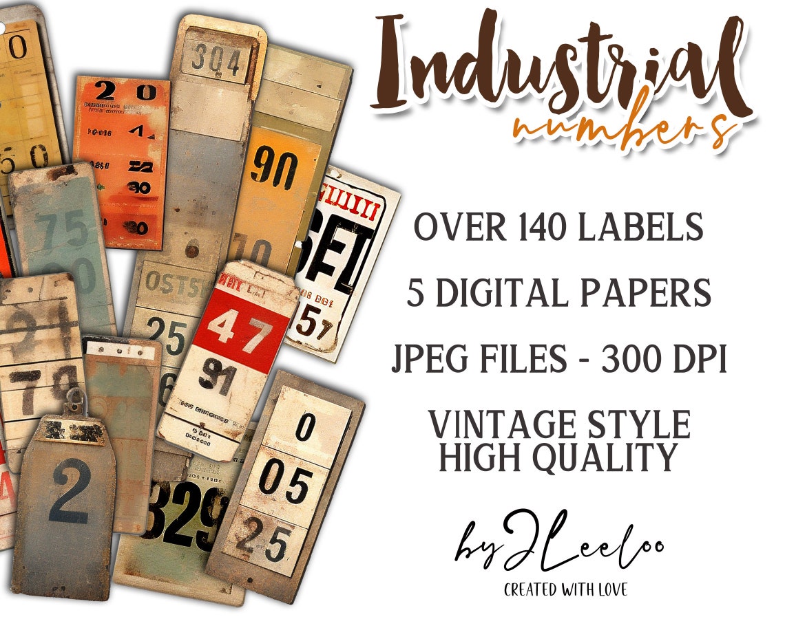 INDUSTRIAL NUMBERS Labels Printable Steampunk Supplies | Tags Vintage ...