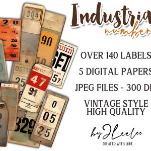 INDUSTRIAL NUMBERS Labels Printable Steampunk Supplies | Tags Vintage ...