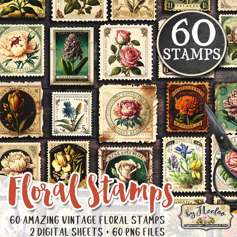 Fake FLORAL STAMPS Postage Png Printable Junk Journal Flower - Etsy ...